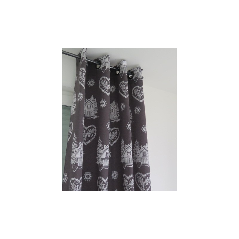 le lot de 2 rideaux prêt a poser chalet coeur fond gris motif blanc ...